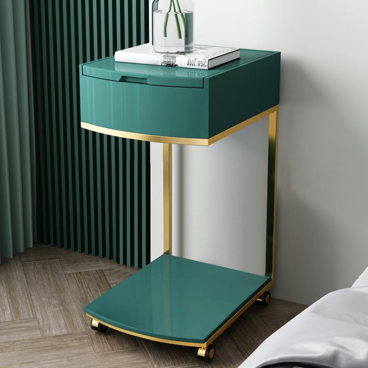 Green Modern Makeup Vanity Table C-Shaped with Flip Top Mirror&Caster ...