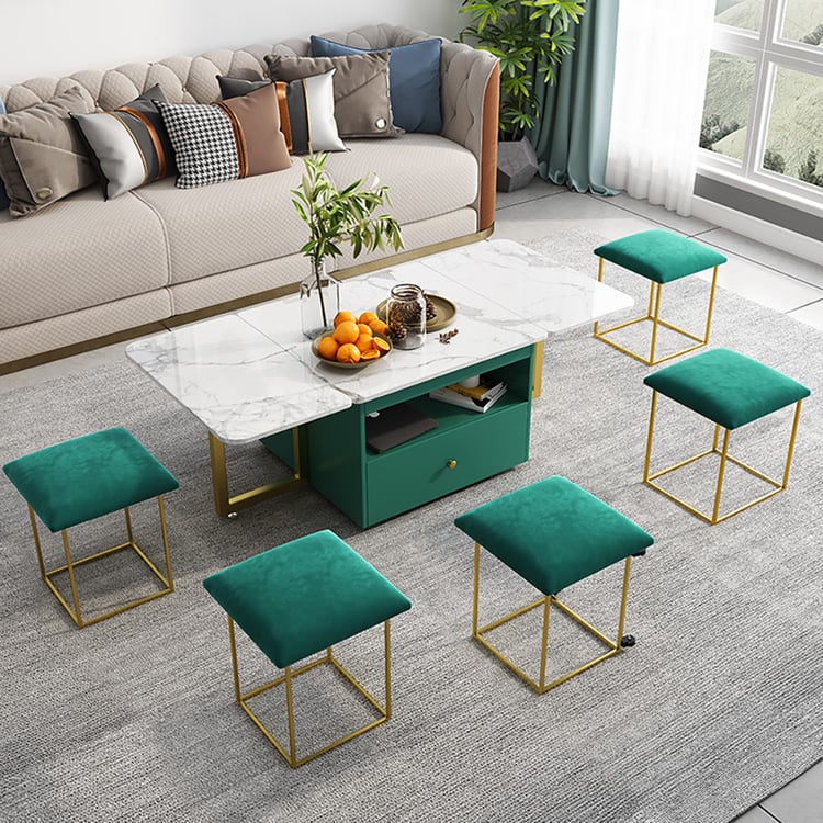 Modern Convertible Coffee Table with Storage in White & Green Table Set ...