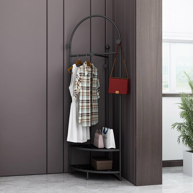 Faux Marble Black Corner Clothing Rack with Shelf and Hanging｜Homary UK