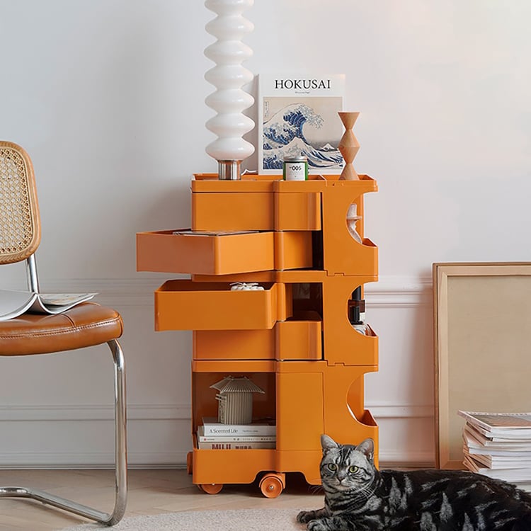 Orange End Table with Storage & Wheels Multifunction Side Table｜Homary