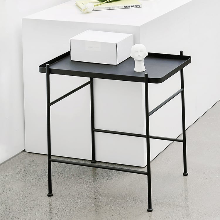 Black End Table with Tray Top Metal Frame Side Table｜Homary