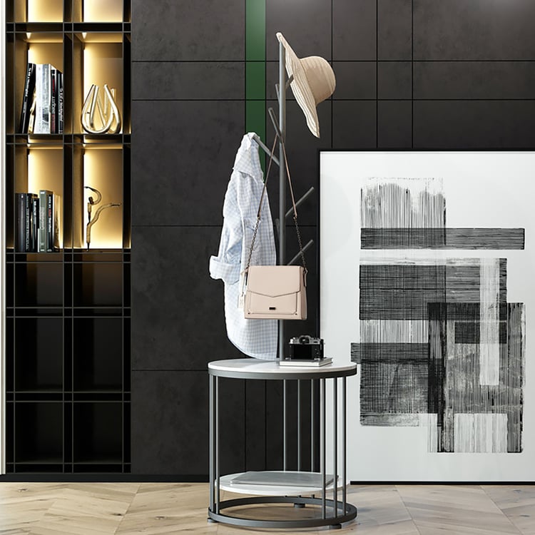 Gold/Black Metal Coat Rack Freestanding Hanging 7 Hook with Round ...