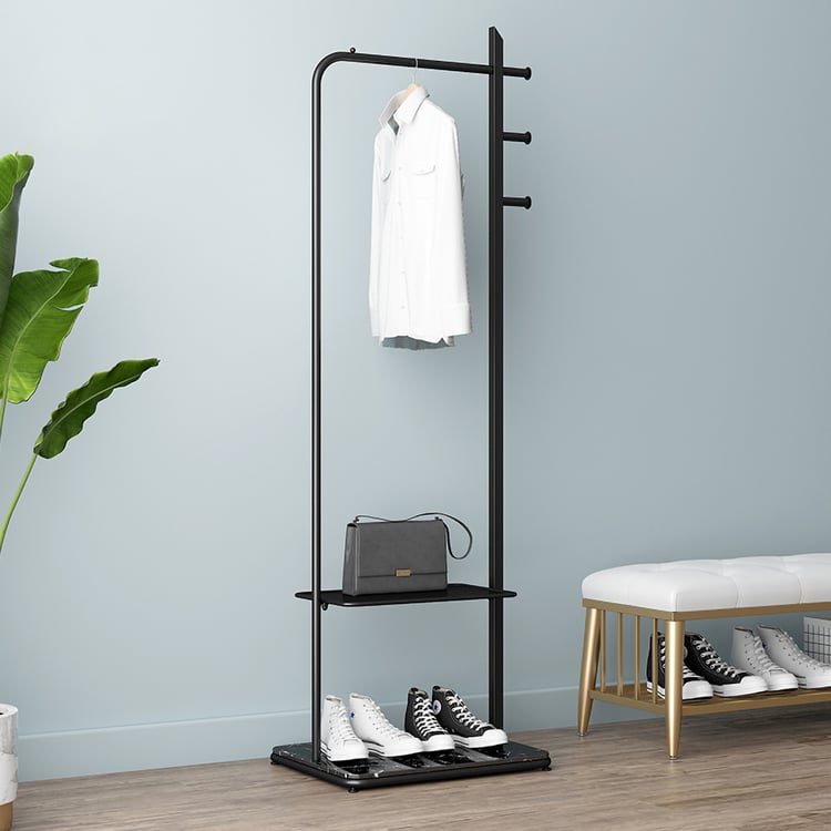 Black Marble Freestanding Coat Stand with Hanging Rail and Hooks｜Homary UK