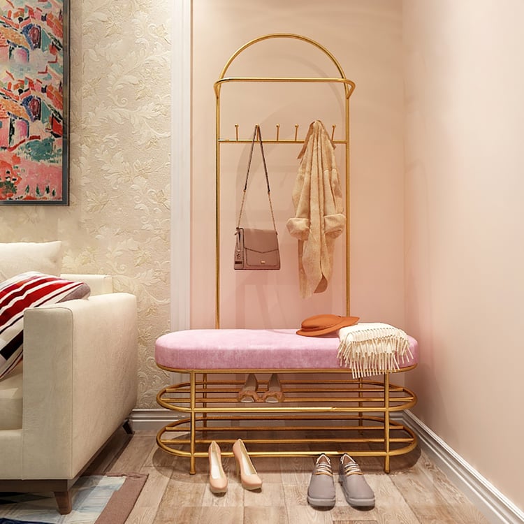 Pink Modern Shoe Stand Coat Stand with Hook & Rail｜Homary UK