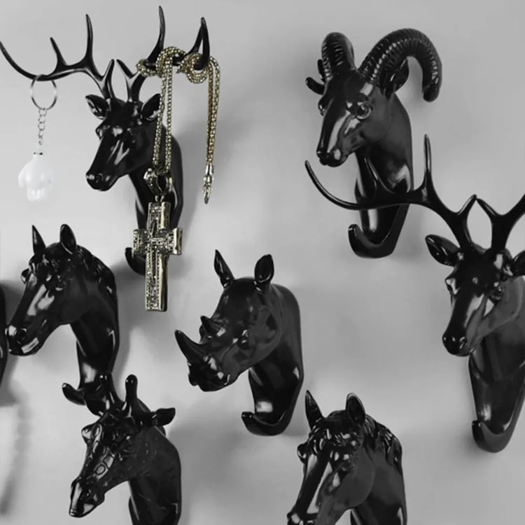 Animal Mounted Hook in Black Set of 6｜Homary