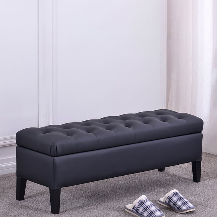 Modern Black Flip Top Bench Tufted Upholstered PU Leather Entryway ...