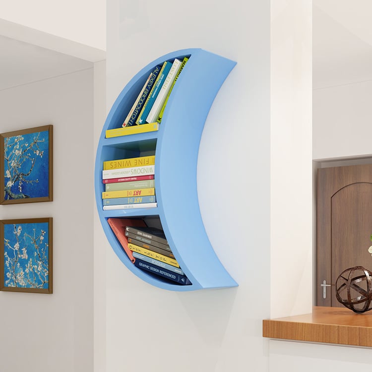 Blue Cute Falcate Moon-Shaped Floating Shelves Wall Decor Bookshelf｜Homary