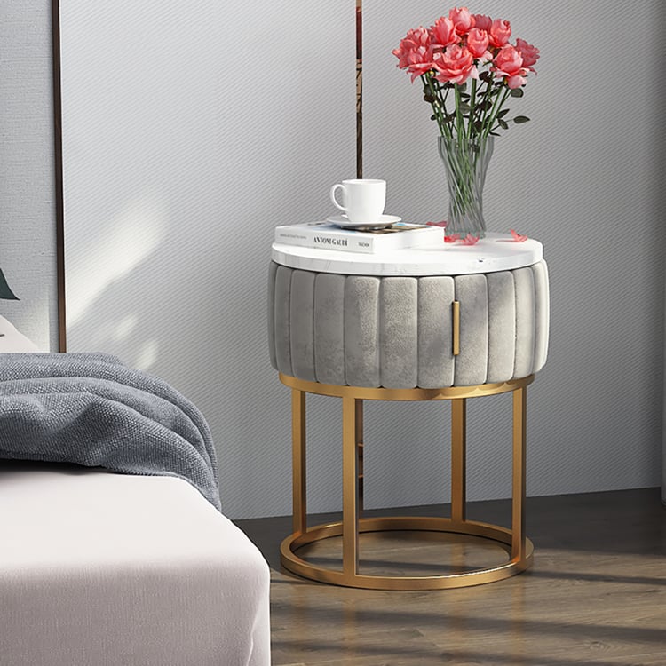 Grey Marble End Table with Drawers Marble Frame Round Side Table｜Homary UK