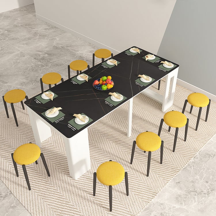 Extendable 3-Leaf Rectangular Dining Table with Black Sintered Stone｜Homary