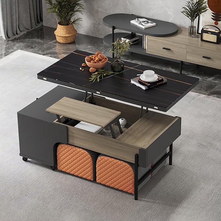 Black Lift Top Convertible Coffee Table with Storage & Drawer Ottoman ...