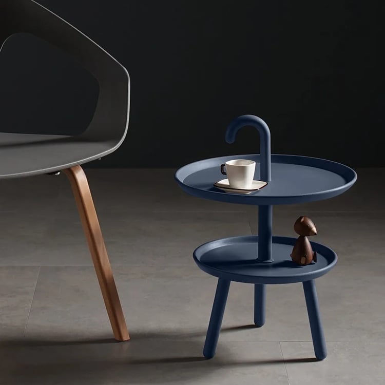 Blue Round Side Table PP Plastic with 2-Shelf End Table｜Homary