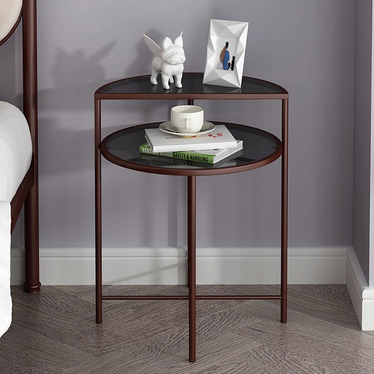 Coffee 2-Tiered End Table with Tempered Glass Top Metal Frame | Homary