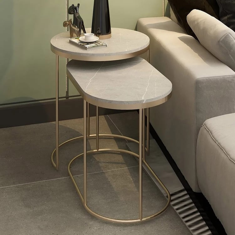 Gold Nesting Table 2 Piece with Metal Frame Side Table Set｜Homary UK