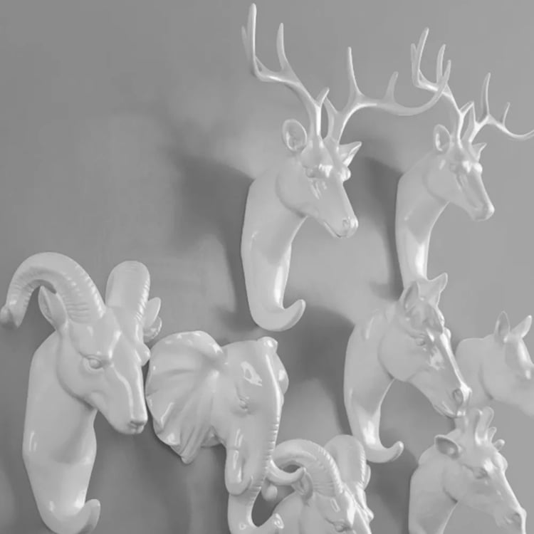Animal Mounted Hook in White Set of 6 | Homary