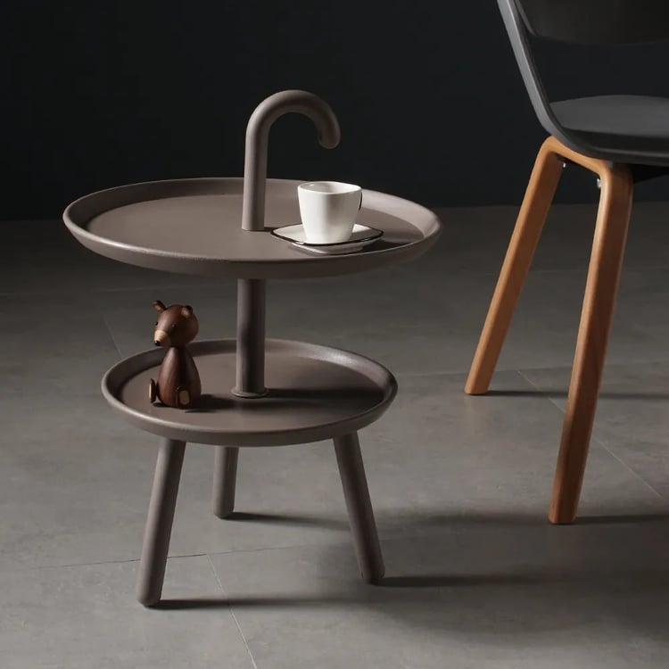 Grey Round Side Table PP Plastic with 2-Shelf End Table｜Homary UK