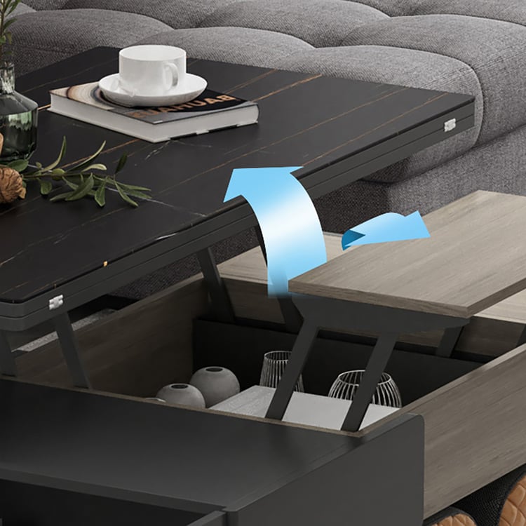 Black Lift Top Convertible Coffee Table with Storage Drawer Ottoman Homary UK