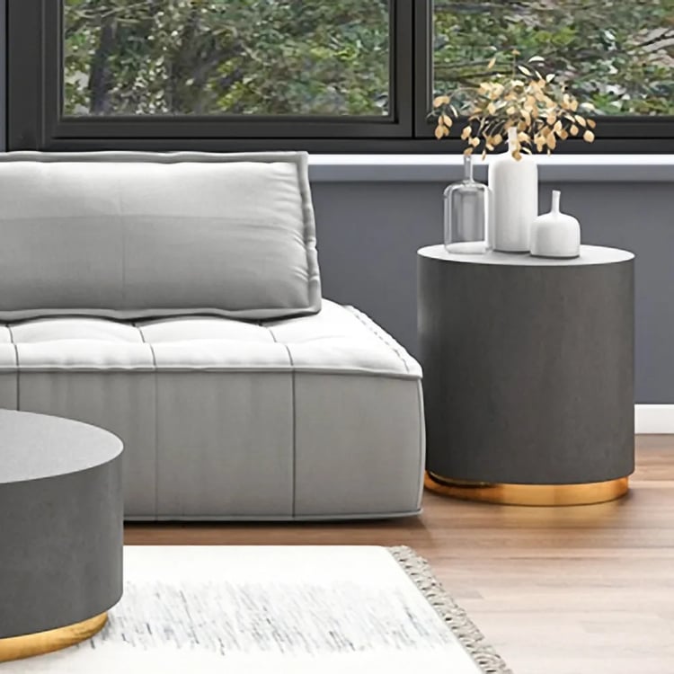 Deep Gray Side Table Round Cement End Table for Living Room｜Homary