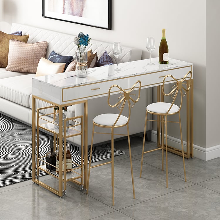 White Bar Table Gold Kitchen Pub Table Counter Height Table with Bar ...