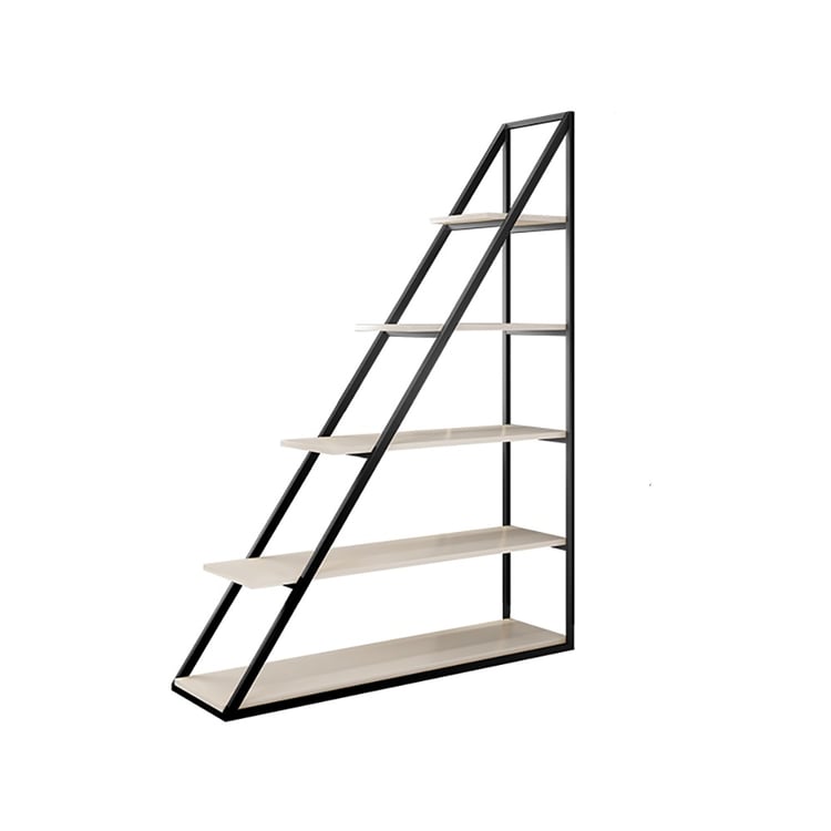 Half Pyramid 5 Tiered Freestanding Etagere Bookshelf in Black Gold Homary