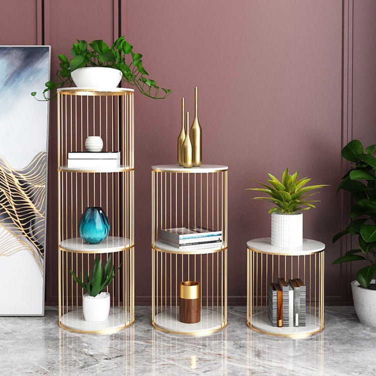 3-Tier Nordic Round Metal Shelves Indoors Corner Display Shelf｜Homary
