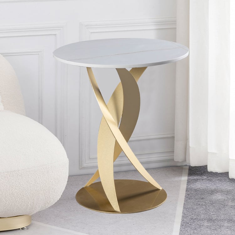 Modern White End Table with Sintered Stone Top Side Table | Homary
