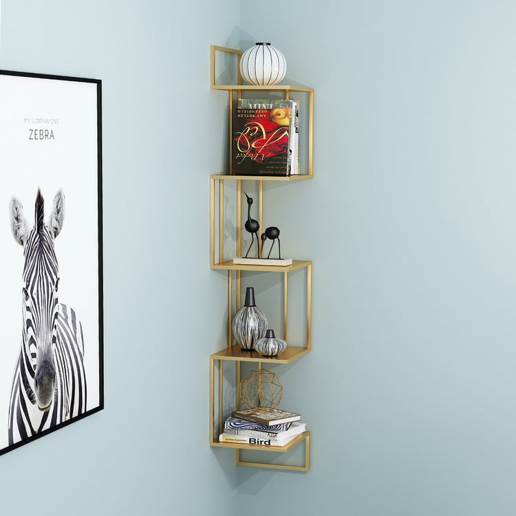 Floating Wall-Hung Bookshelf 5-Tier Storage Bookcase Office-Gold | Homary