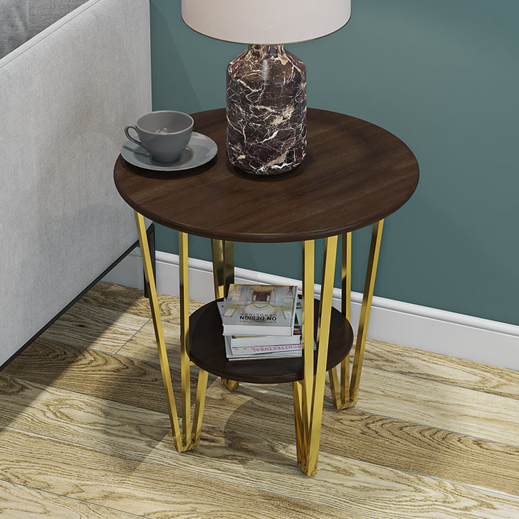 Walnut End Table with Shelf Solid Wood Top & Metal Frame Side Table ...