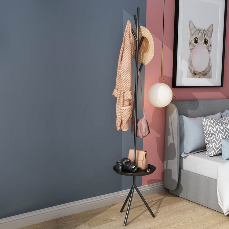 Clothing Rack Coat Stand with Table Modern Black｜Homary