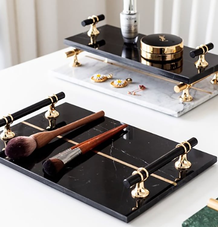 Luxury Tray Desk Organizer with Handle in Marble｜Homary