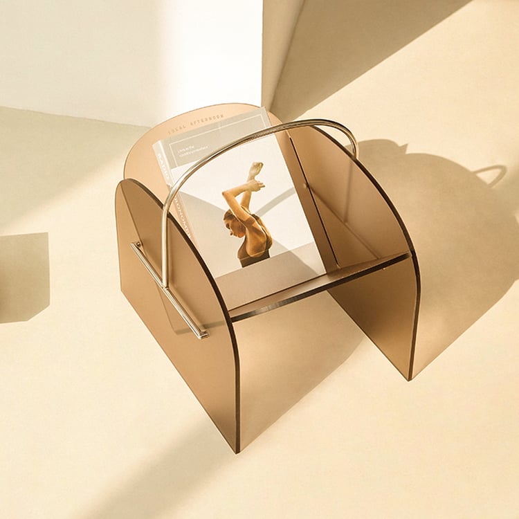 Modern Unique End Table Magazine Rack in Amber | Homary