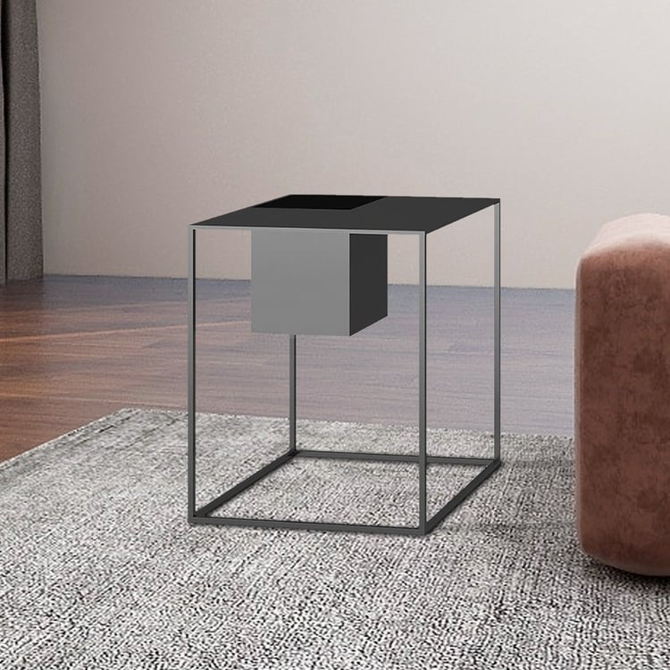 Modenrn Black Metal End Table with Storage Square Side Tables｜Homary