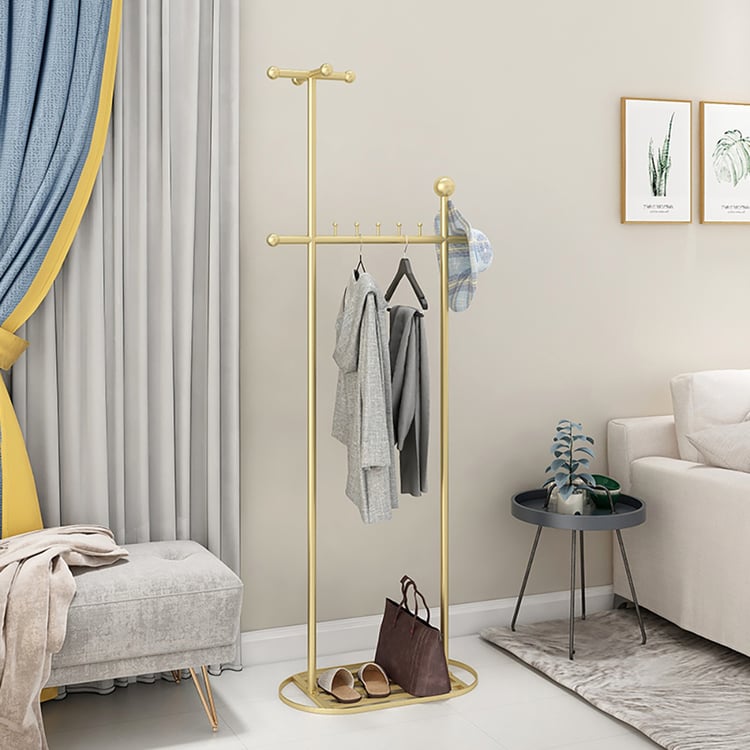 1800mm Modern Chic Metal Freestanding Cloth Stand with Rail Gold ...