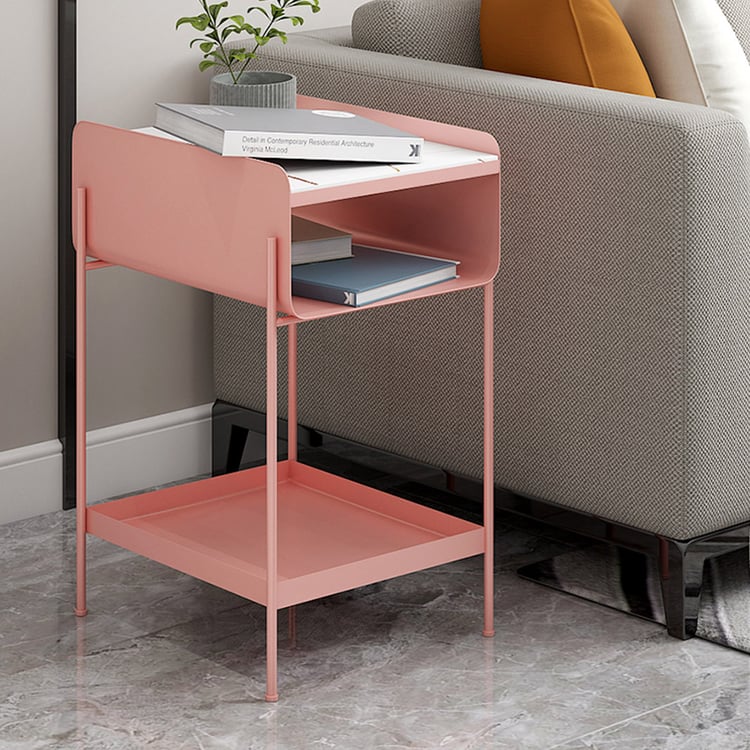 Rectangular End Table with Storage Metal Side Table Pink with Sintered ...