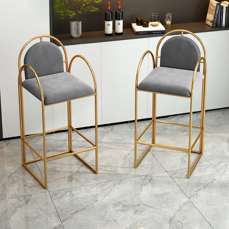 Modern Gold Metal Grey Bar Stool with Back Counter Height | Homary UK