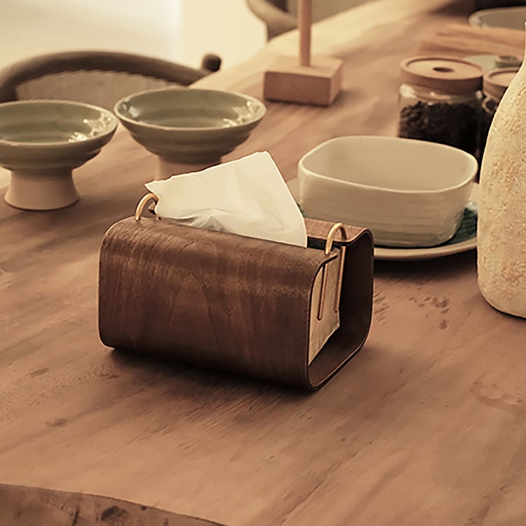 Modern Creative Tissue Box in Walnut & Brass｜Homary UK