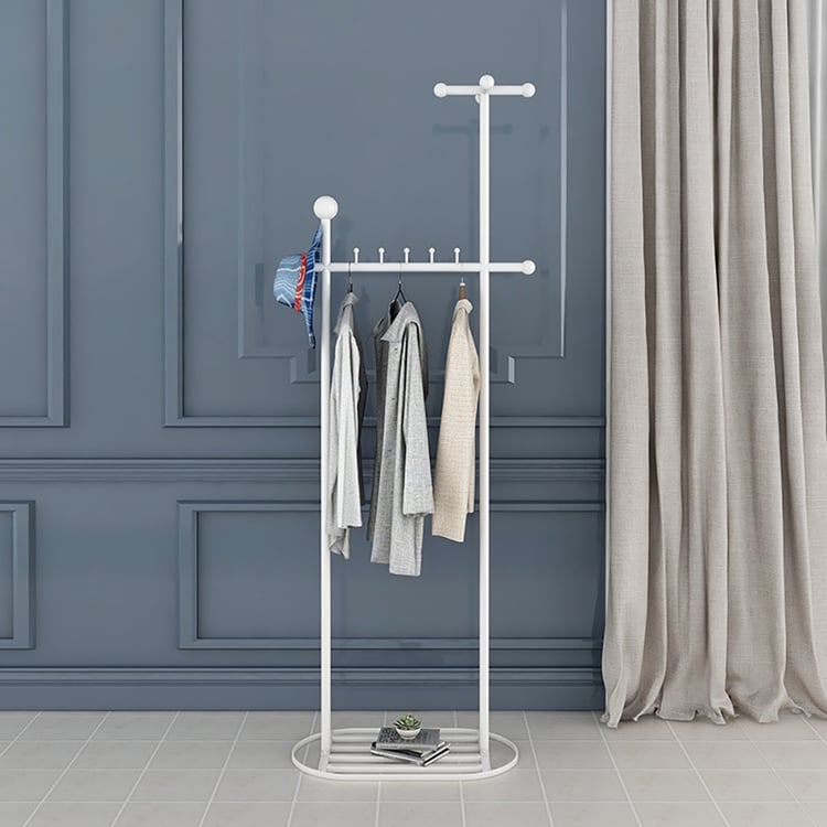 1800mm Modern Chic Metal Freestanding Cloth Stand with Rail White｜Homary