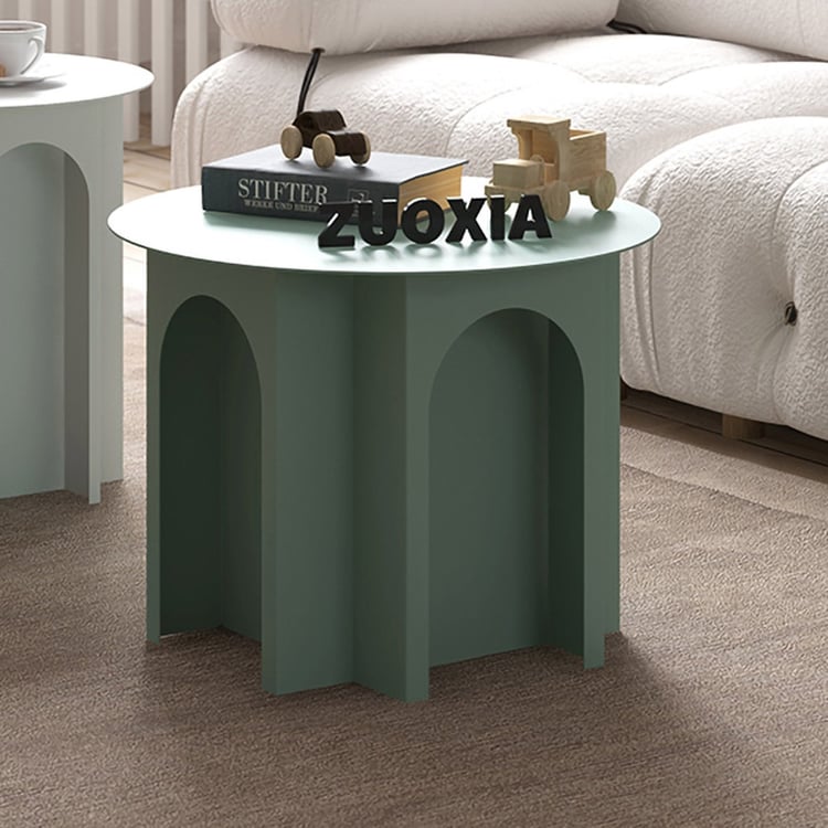 Green Nordic Sculpted Arch End Table with Round Top Bed Side Table in ...
