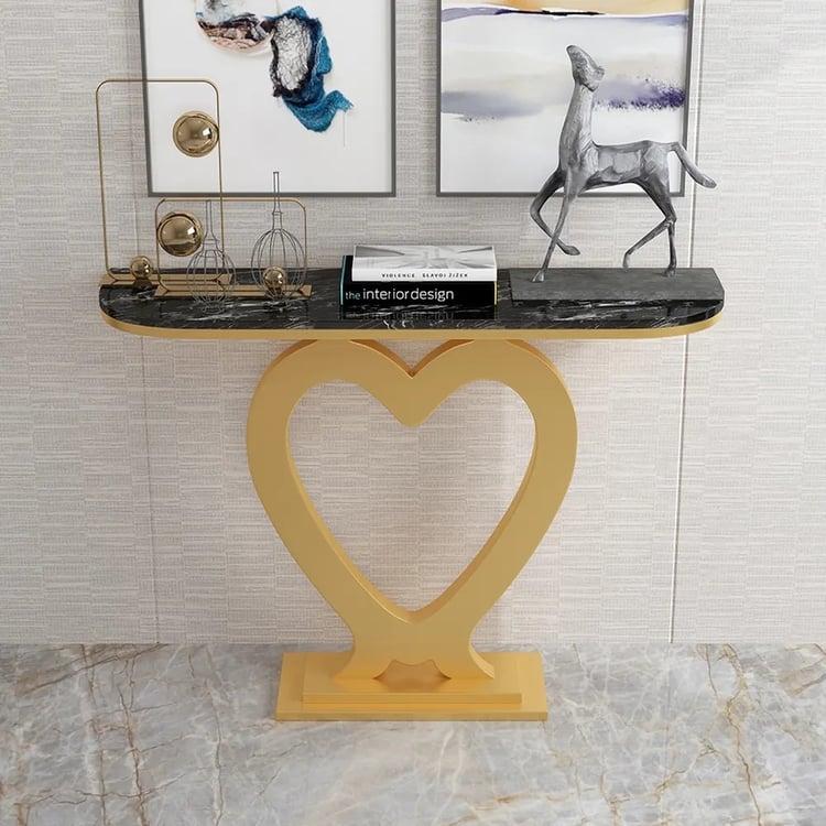 47.2" Black Console Table with Marble Top & Metal Heart Base | Homary UK