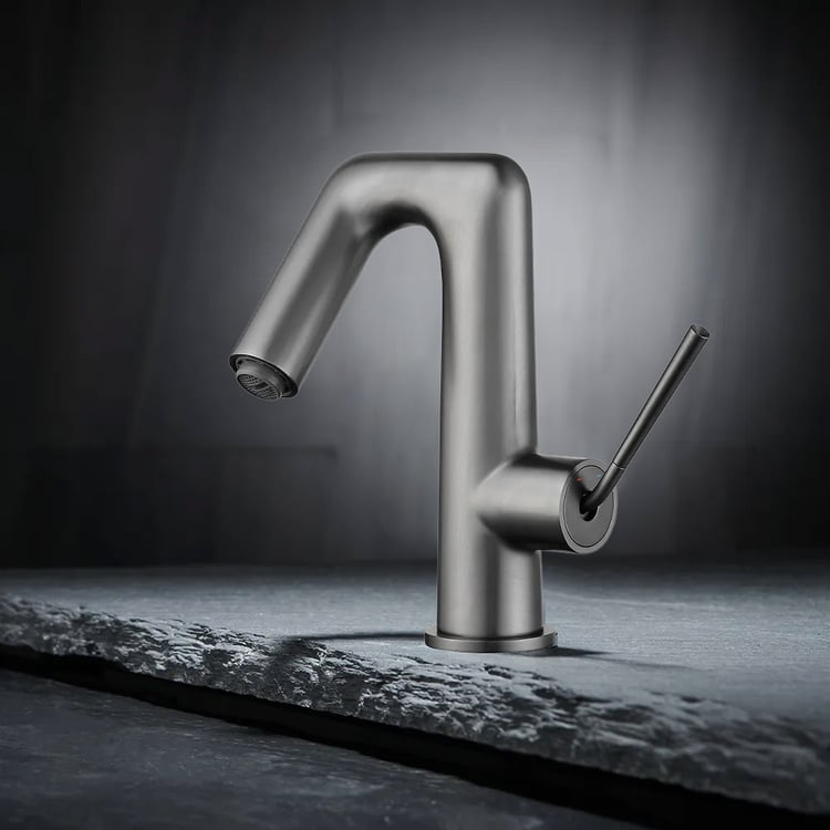 Brushed Gunmetal Single Lever Control Basin Tap Monobloc Solid Brass ...