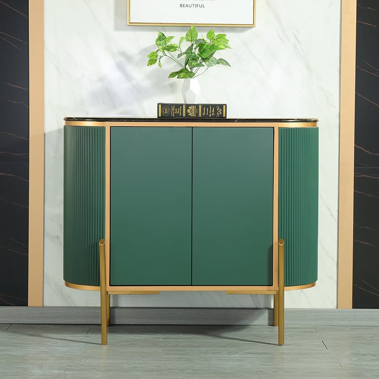 Modern Green Display Cabinet Faux Marble Top Doors & Shelves Cabinet in ...