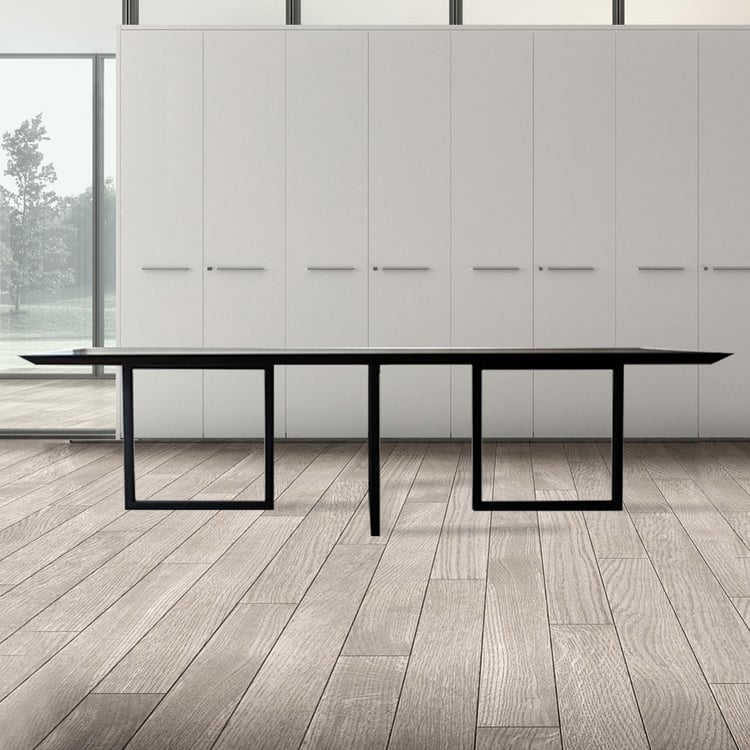 1800mm Black Modern Dining Table with Wood Top & Metal Frame｜Homary UK