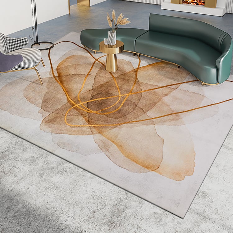 2430mm x 3000mm Modern Rectangular Gold Floral Area Rug｜Homary UK