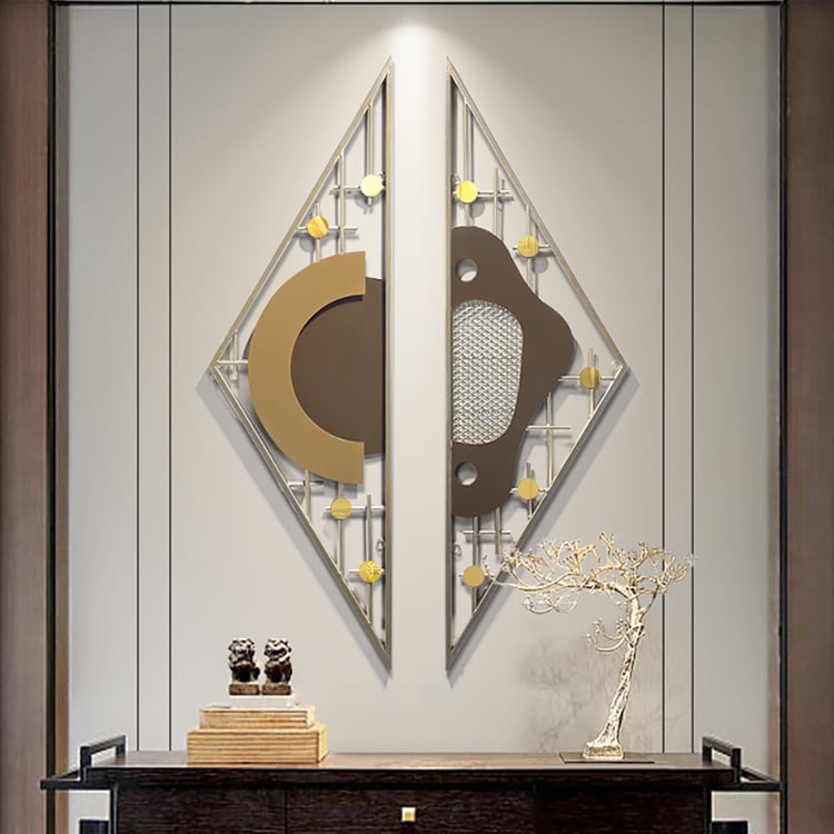 2-Piece Brown Nordic Triangular Frame Hollow-Out Wall Decor Background ...