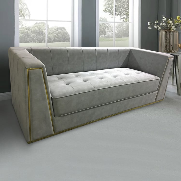 2000mm Faux Leather Tufted 3 Seater Sofa with Square Arms Living Room ...