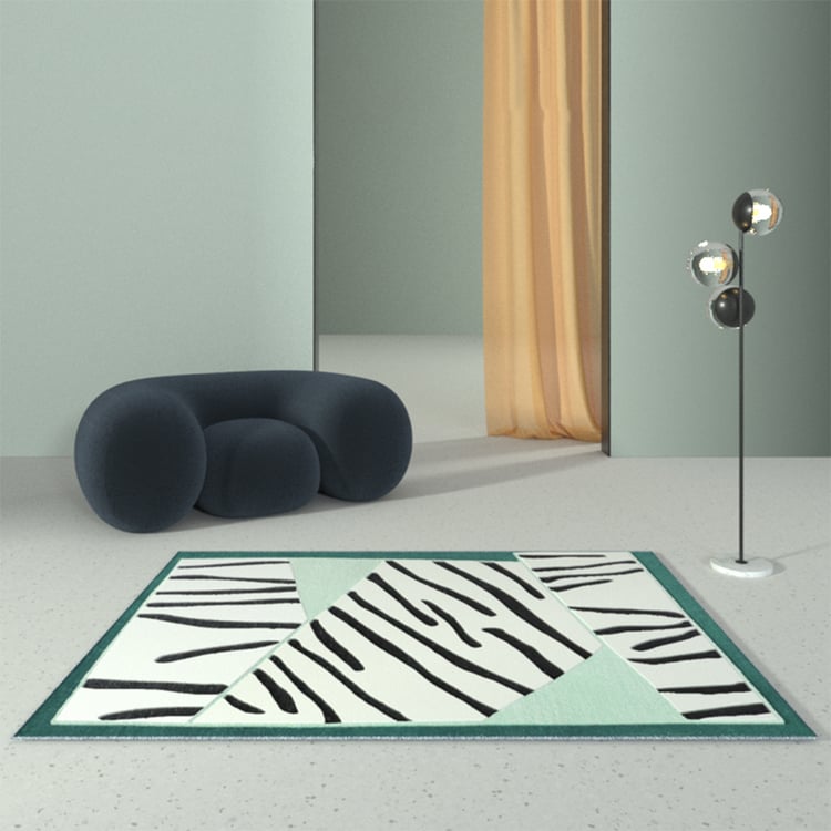 1530mm x 2430mm Creative Rectangular Green & Black & White Area Rug｜Homary