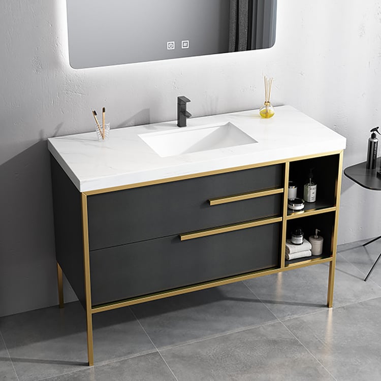 Free-Standing Black Bathroom Vanity Sintered Stone Top with Storage｜Homary