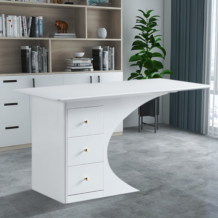 55.1" Modern White Rectangular Office Desk with Drawers｜Homary