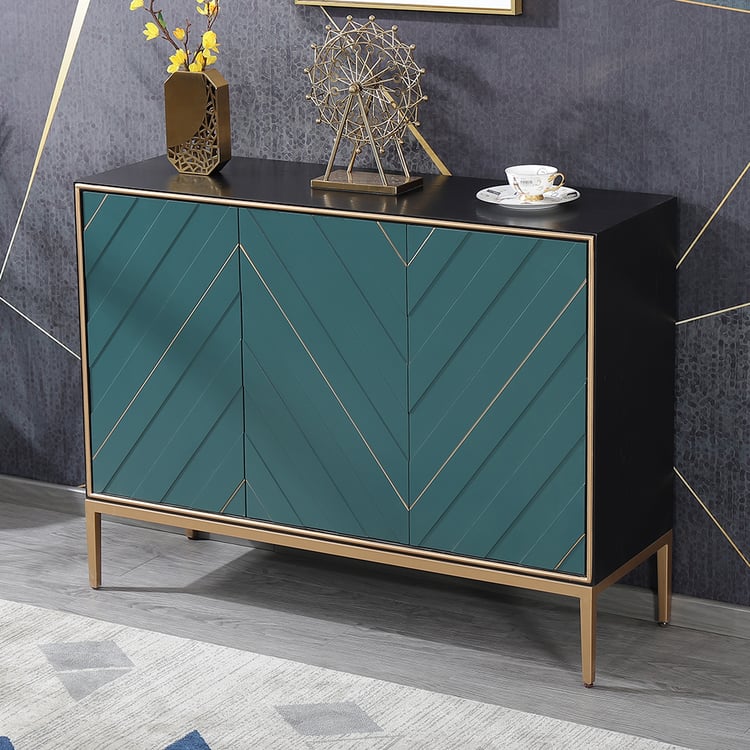1200mm Italian Green & Black Buffet 3-Door 4-Shelf Sideboard Cabinet in ...