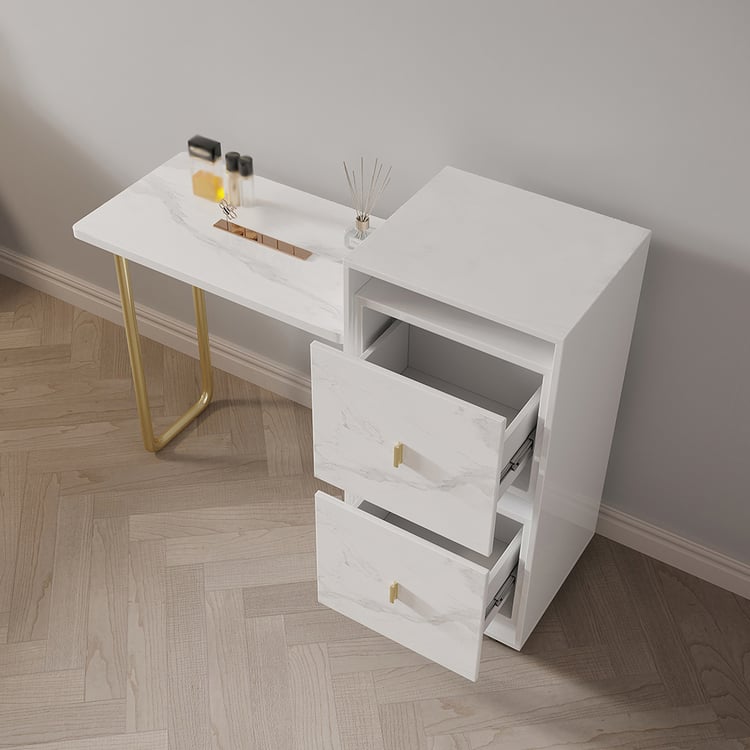 Modern Folding Desk White Extendable Writing Desk with Cabinet Homary UK