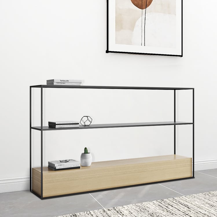 1200mm Minimalist Rectangular Metal Console Table with Wooden Storage ...